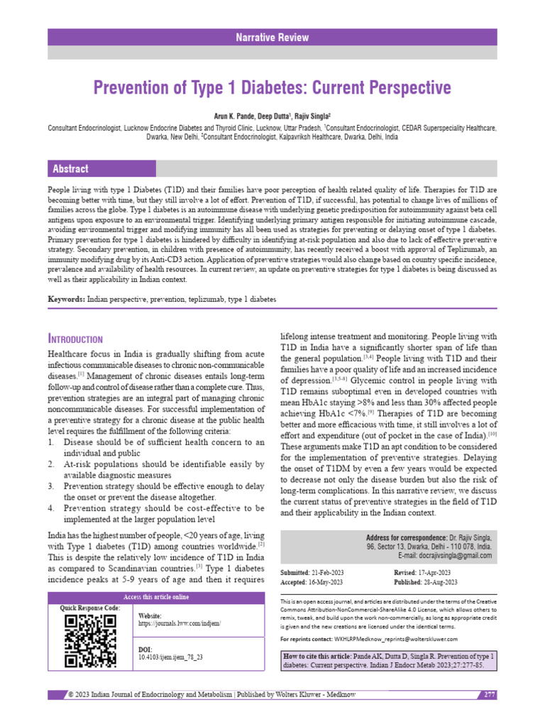 Prevention of Type 1 Diabetes | PDF | Insulin | Autoimmunity
