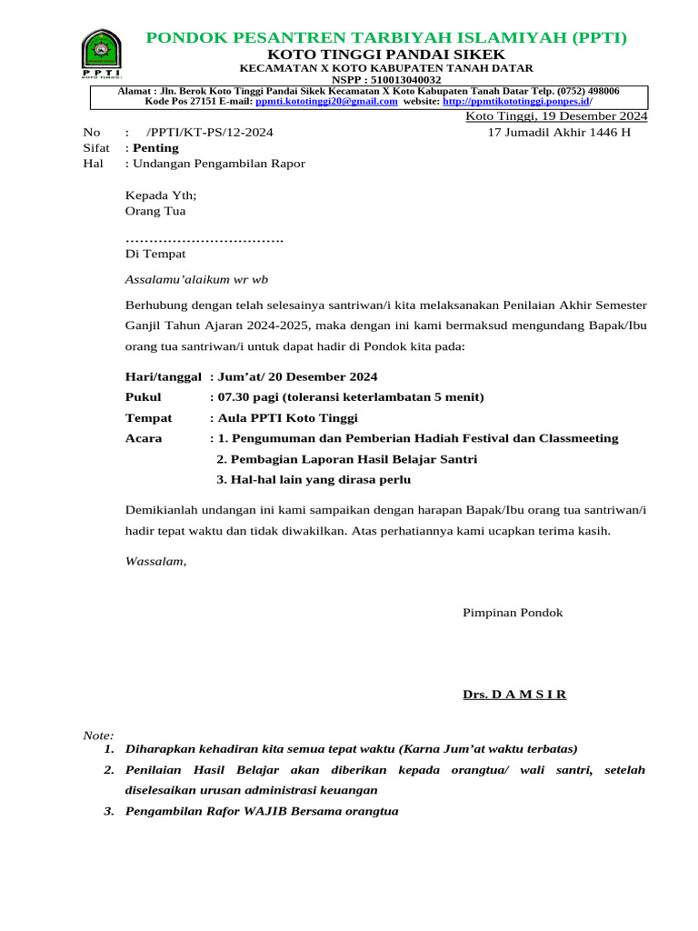 Undangan Pengambilan Rafor 2024 | PDF