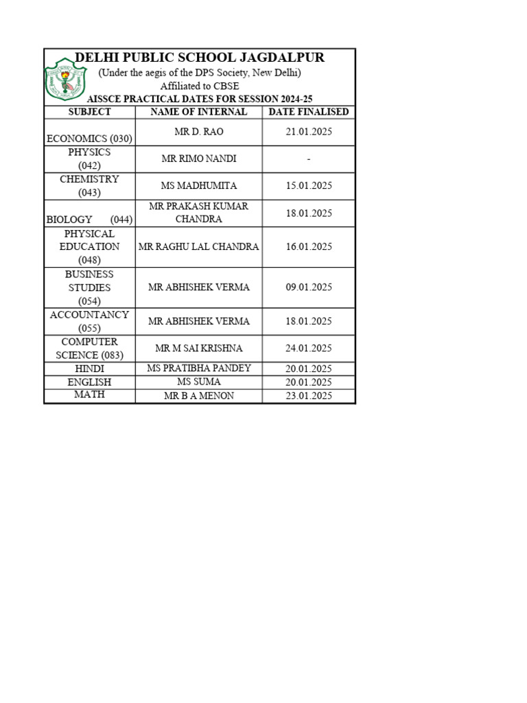 AISSCE Practical Dates 2024-25 | PDF