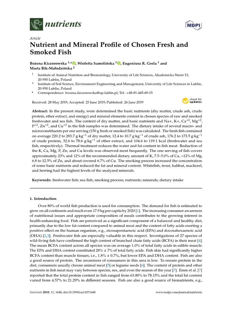 Nutrient Profile of Fresh and Smoked Fish | PDF | Nutrients | Foods