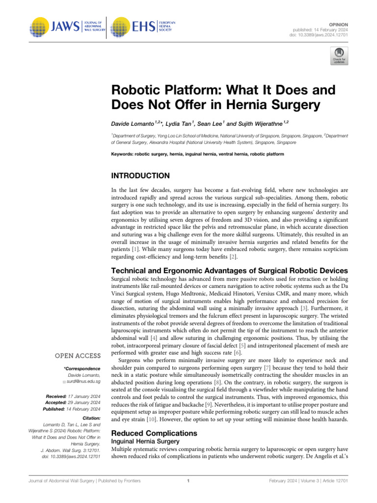 Robotic Surgery in Hernia Repair: Pros & Cons | PDF | Surgery