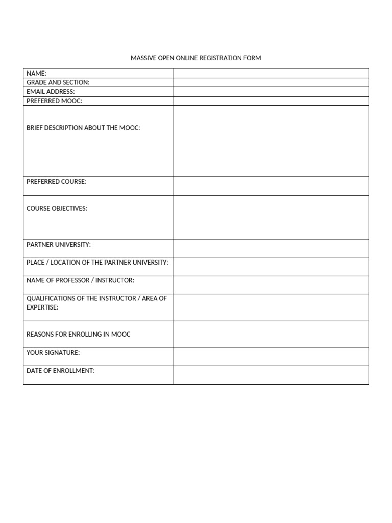 MOOC Registration Form Template | PDF