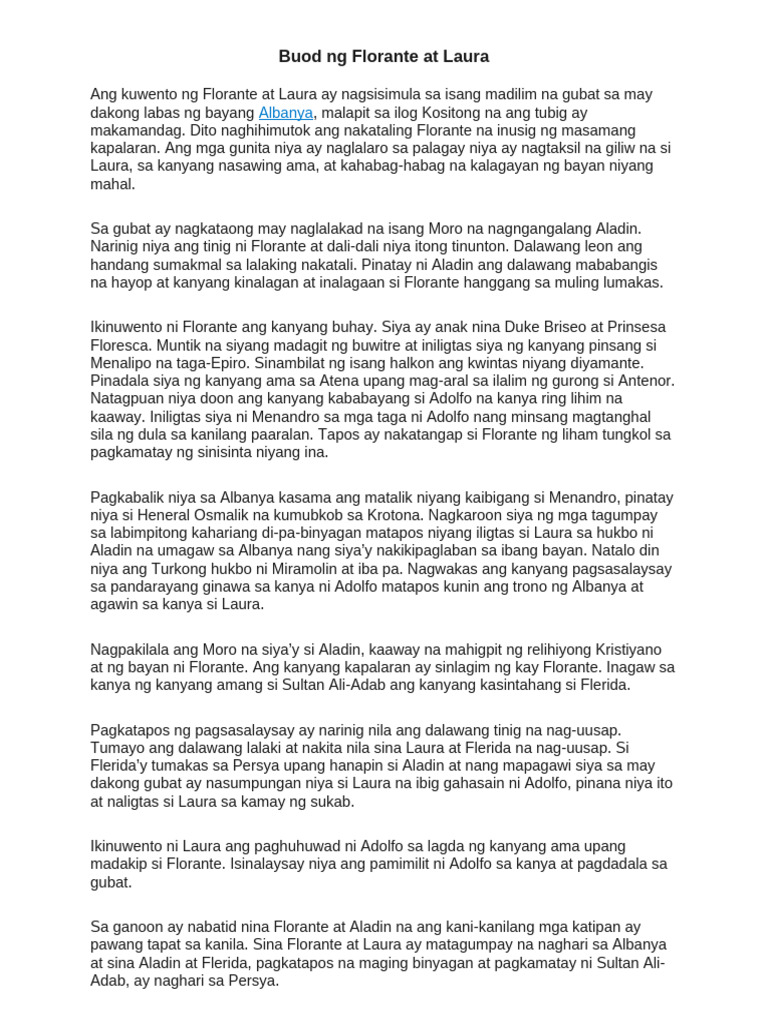 Buod NG Florante at Laura | PDF