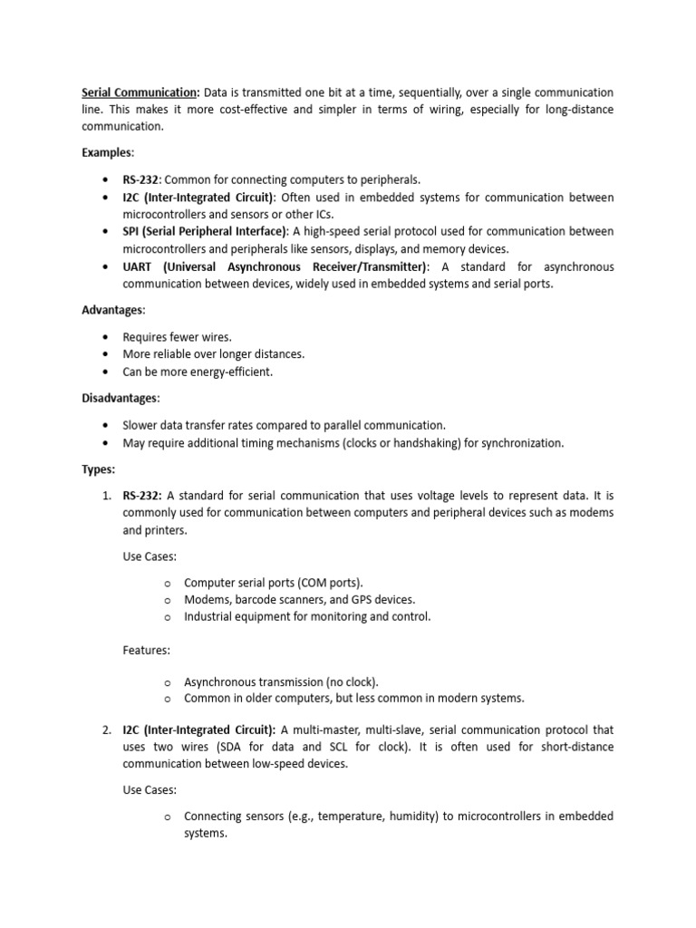 Serial, Parallel Communication Protocols (I2C, SPI, UART) | PDF | Usb | Computer Network