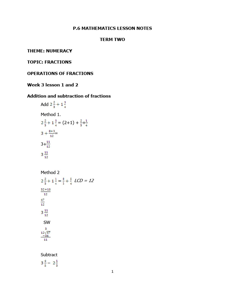 p6 Mathematics Lesson Notes. | PDF | Mean | Percentage