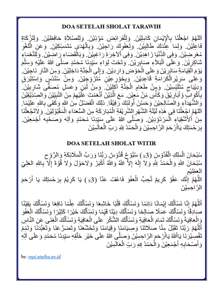 Doa Tarawih Dan Witir | PDF