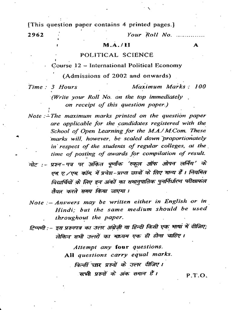 M.a.-Ii Political Science Course 12 - International Political Economy ...