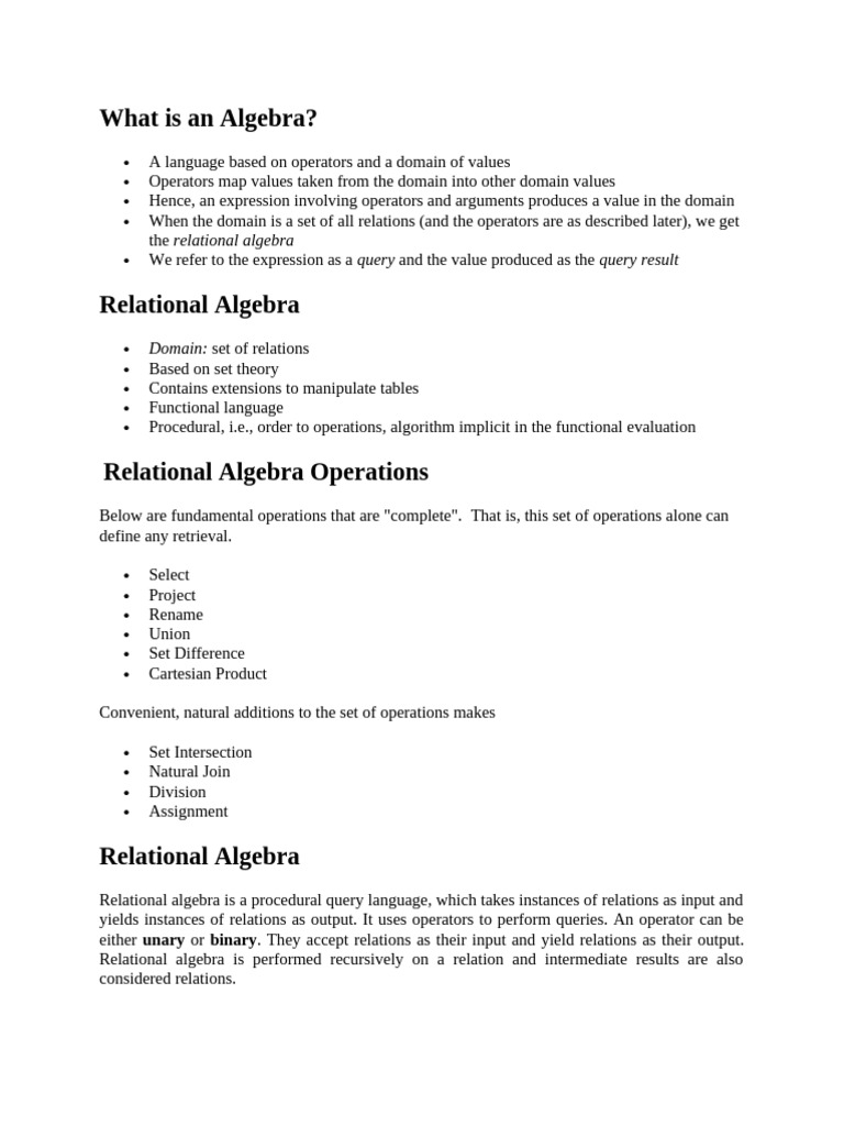 Relational Algebra | PDF | Relational Model | Mathematical Concepts