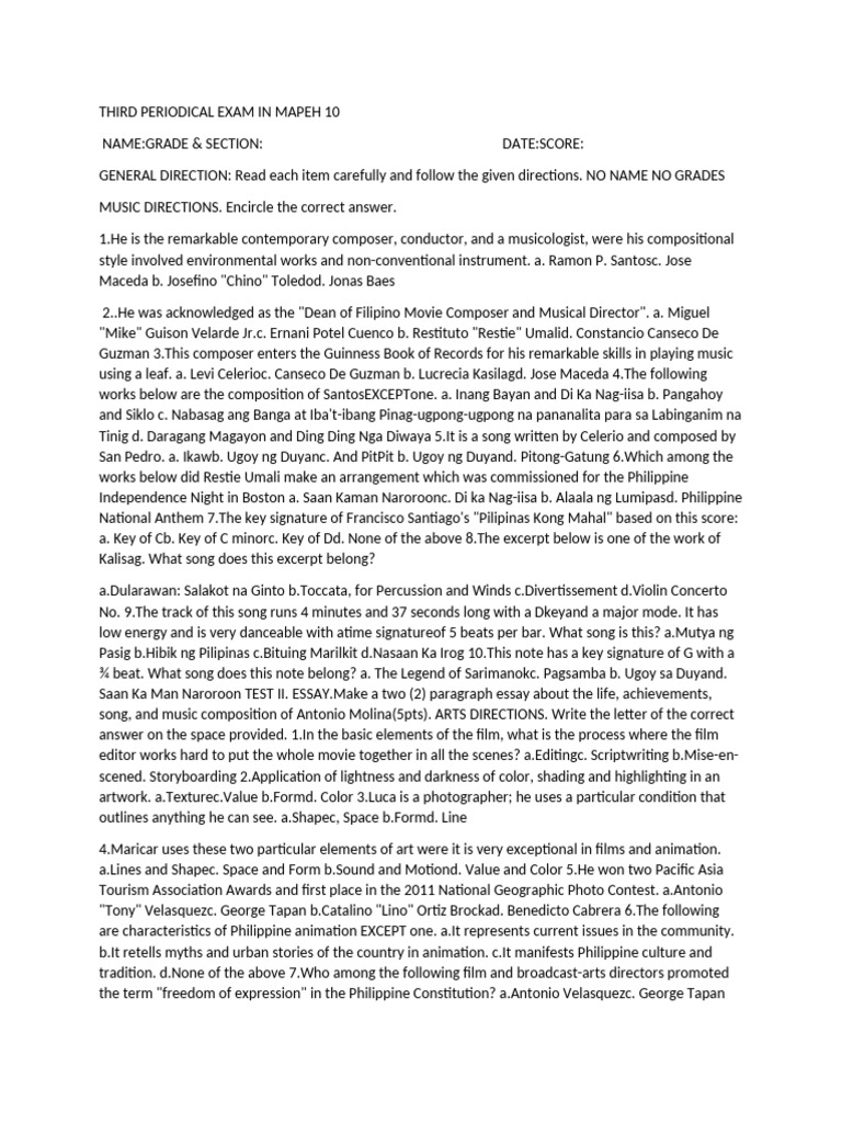 Third Periodical Exam in Mapeh 10 | PDF | World Health Organization ...