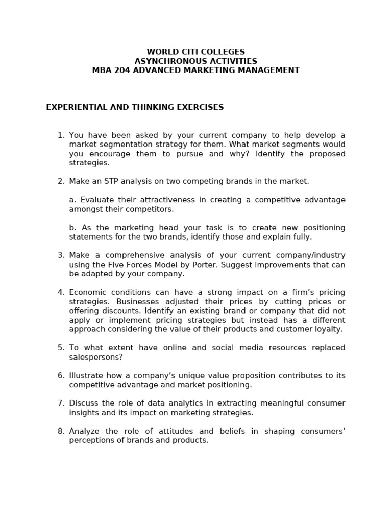 MBA Marketing Management Activities | PDF