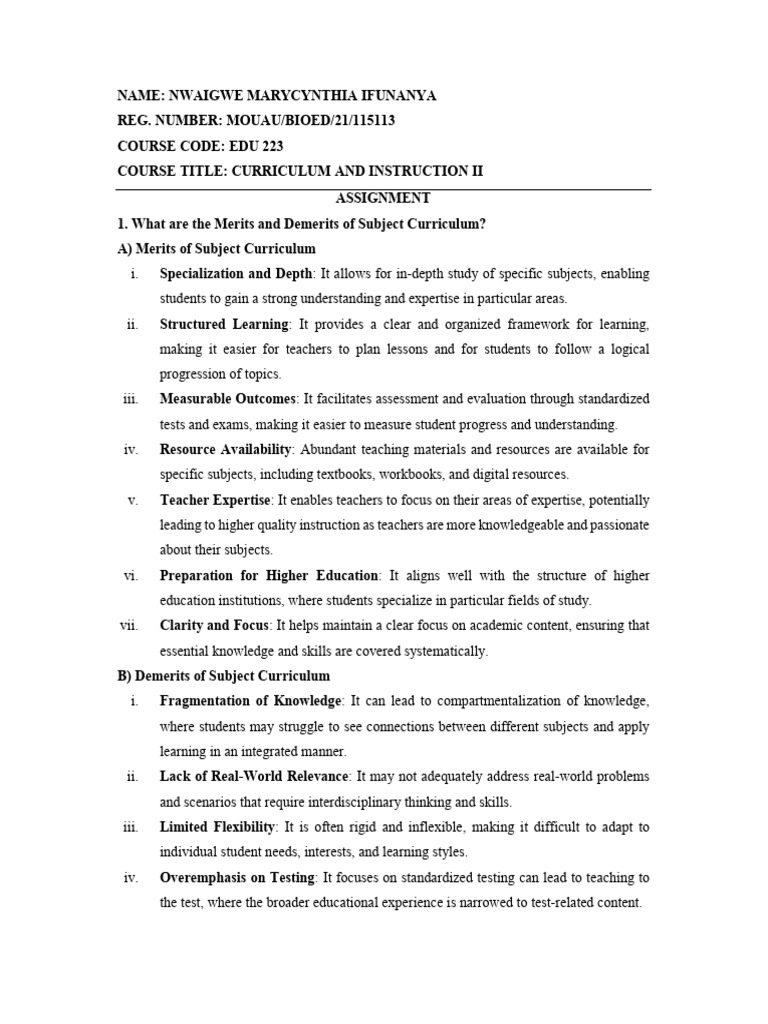 Ifunanya EDU 223 Assignment | PDF | Curriculum | Critical Thinking