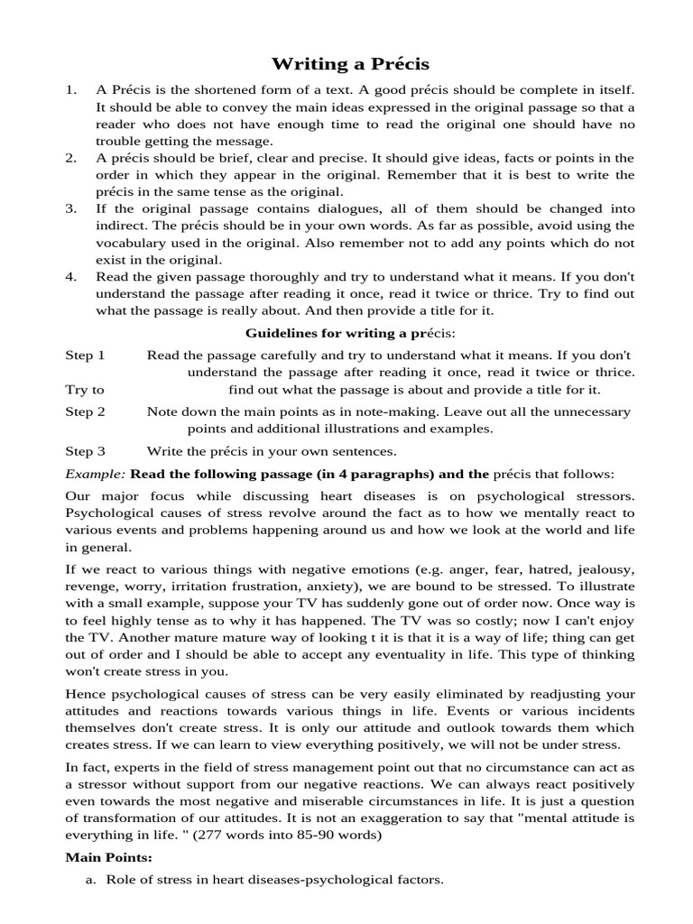 Precis Writing Basics | PDF | Stress (Biology) | Anger