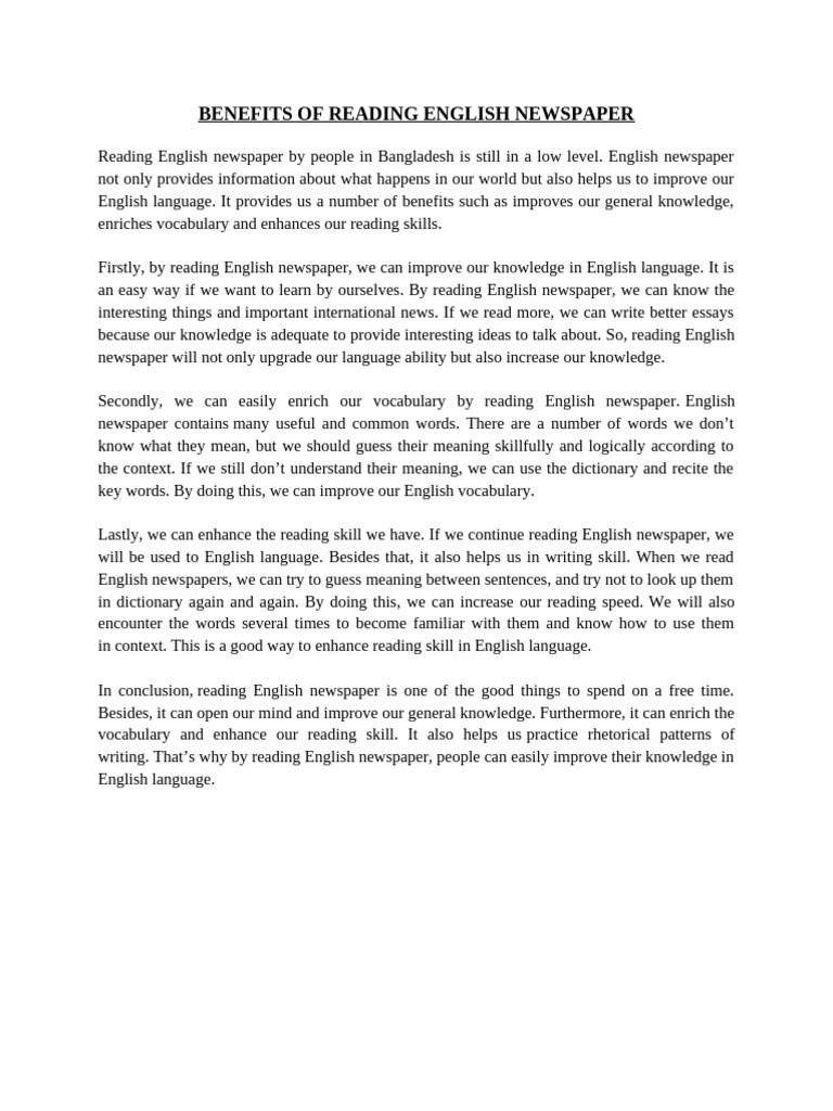 Benefits of Reading English Newspaper | PDF | Vocabulary | English Language