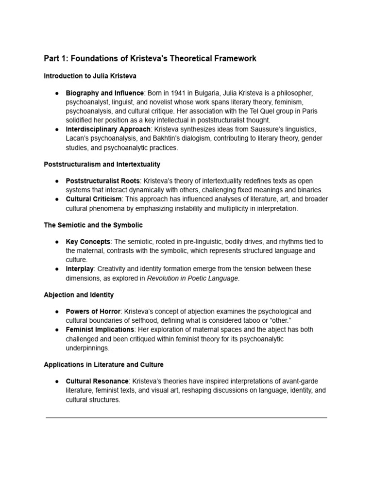 Part 1 - Foundations of Kristeva's Theoretical Framework | PDF