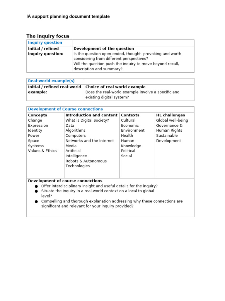 IA Support Planning Document | PDF | Inquiry | Evaluation