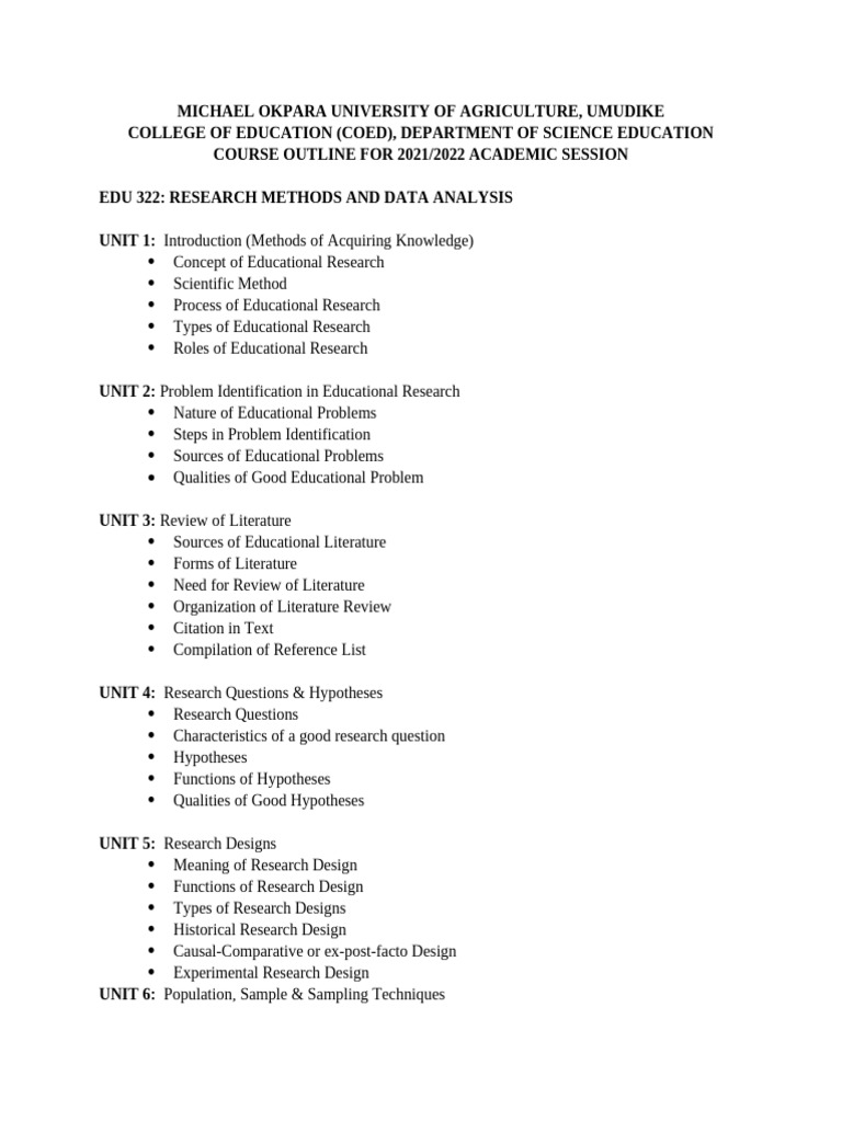 Edu 322 Course Outline 2021 2022 New | PDF | Research Design | Statistics