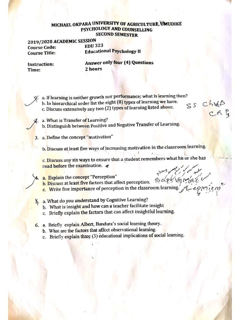 EDU 323 Past Questions | PDF