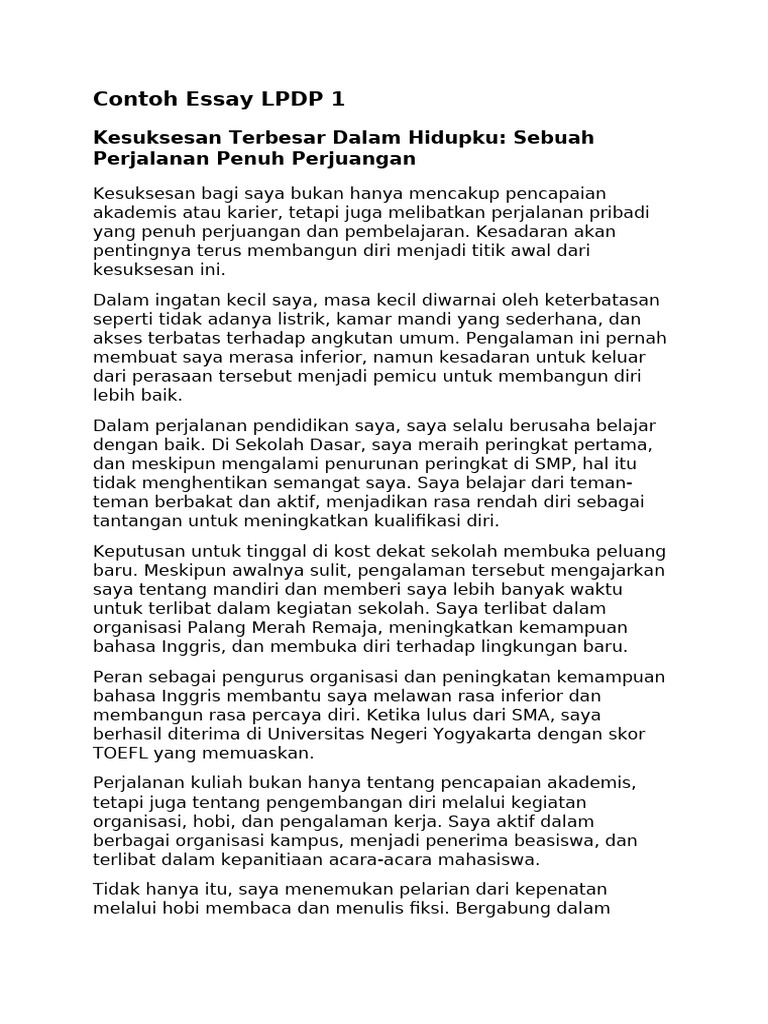 Contoh Essay LPDP 1 | PDF