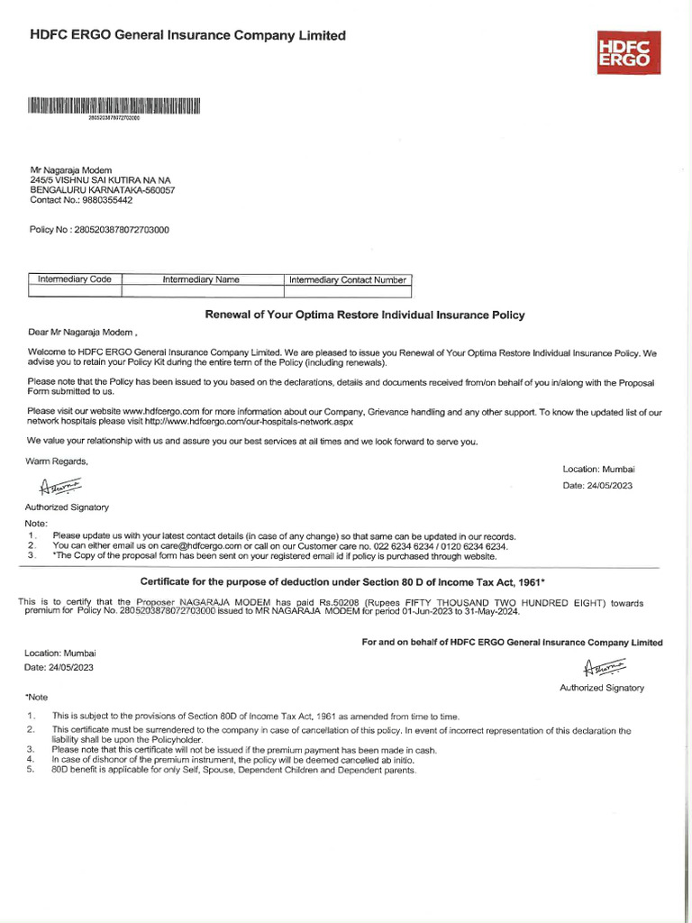 HDFC Ergo Health Insurance Mother | PDF