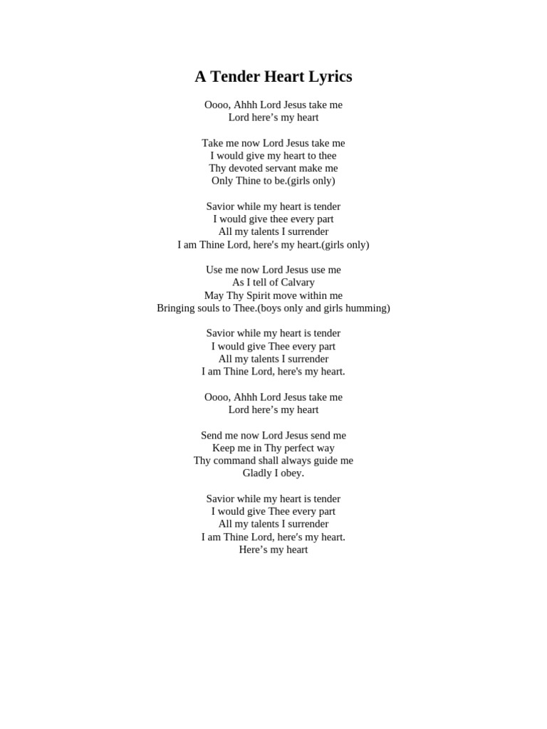 A Tender Heart Lyrics | PDF