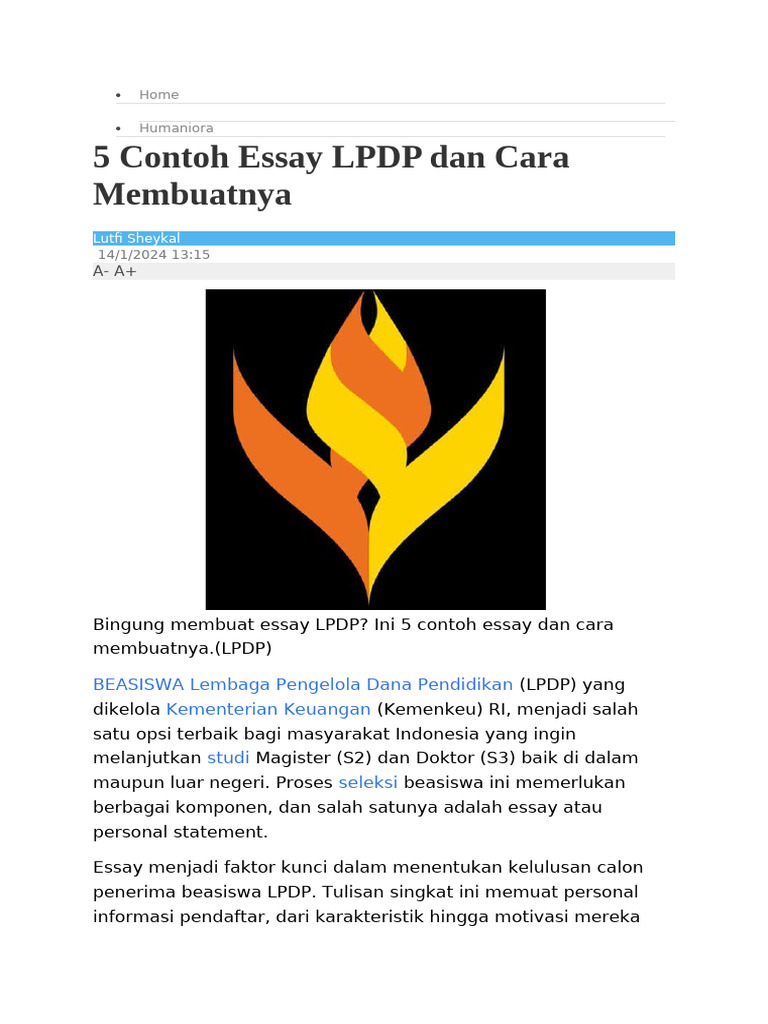Contoh Essay LPDP dan Panduannya | PDF