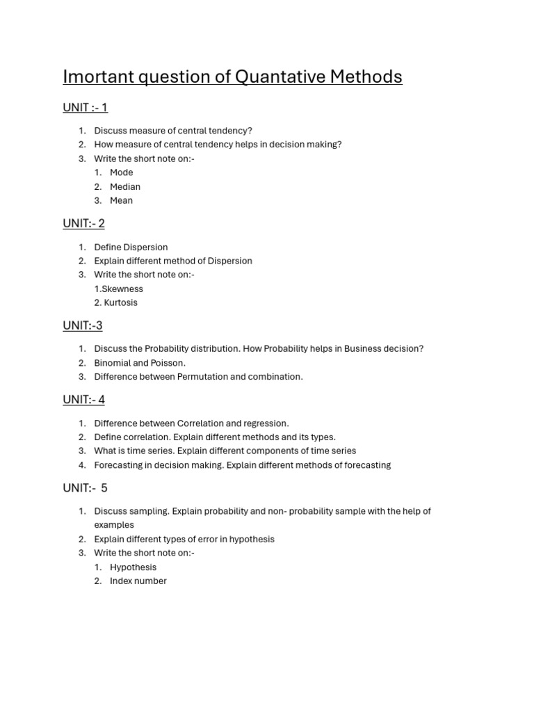 Imortant Question of Quantative Methods | PDF