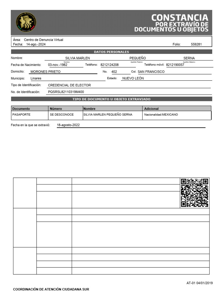 Informe de Extravío de Documentos | PDF | Control de acceso | Autenticación
