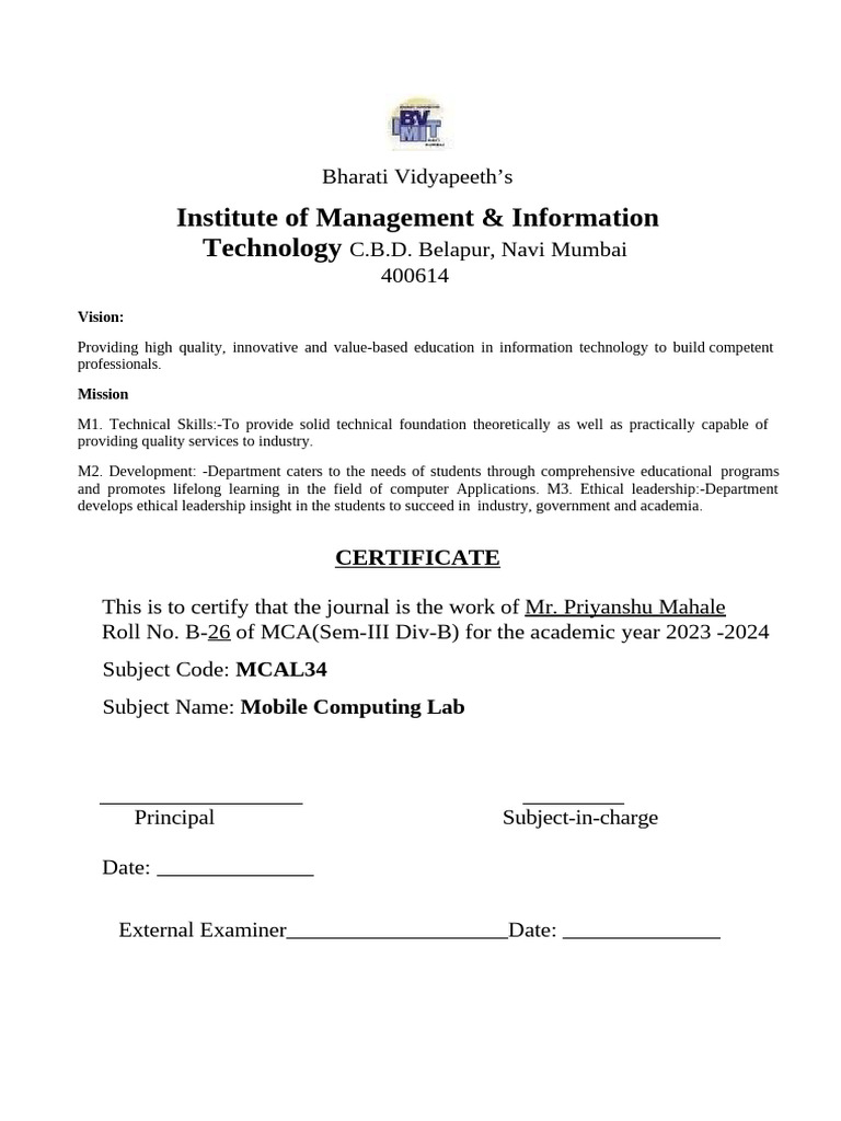Mobile Computing Lab Certificate 2023-24 | PDF | Android (Operating System) | Mobile App