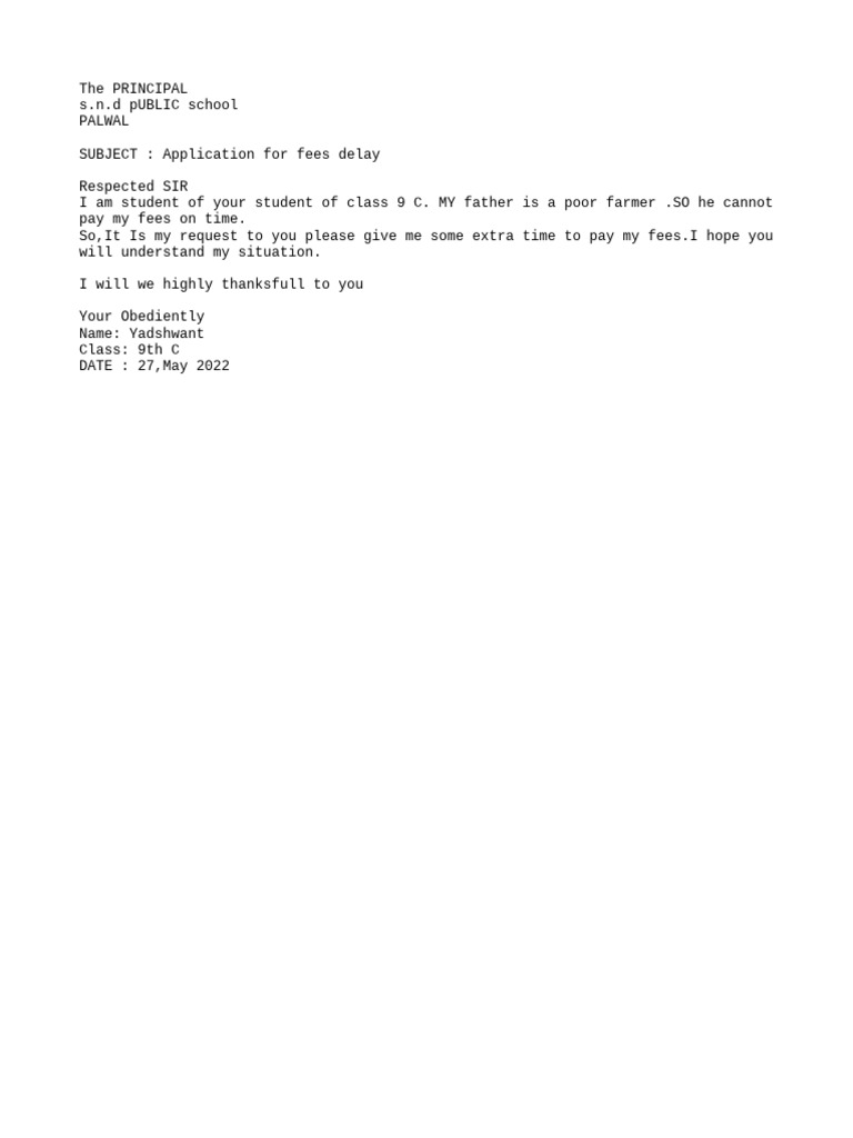 Appication For Fees Delay | PDF