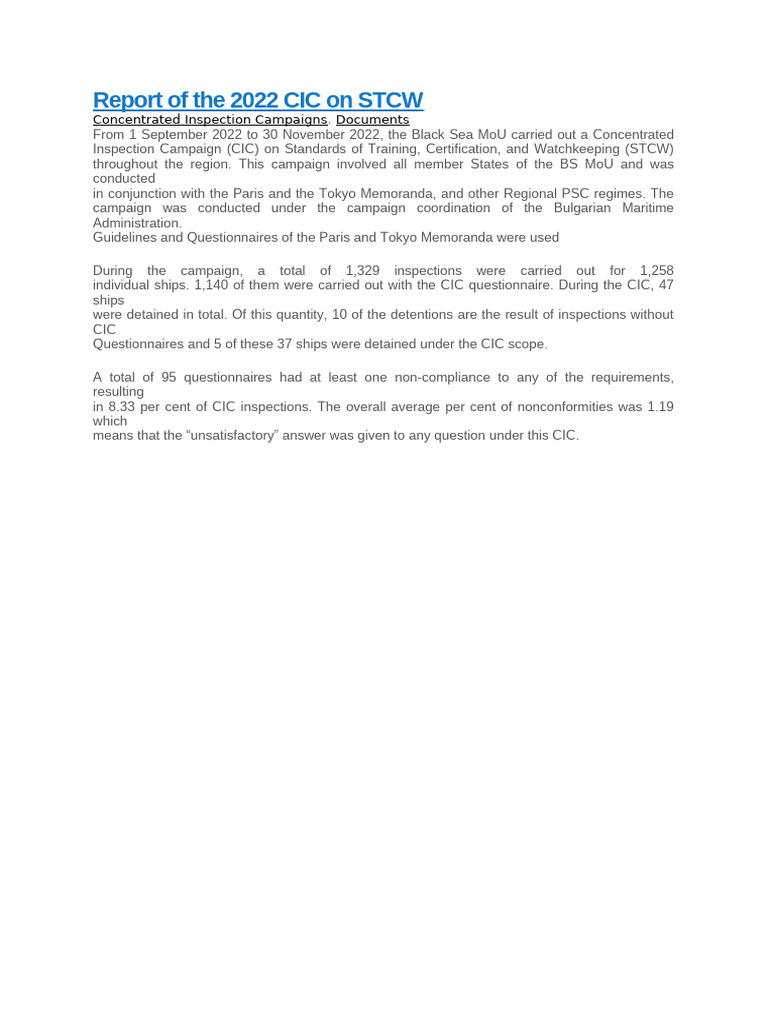 2022 CIC Report on STCW Inspections | PDF