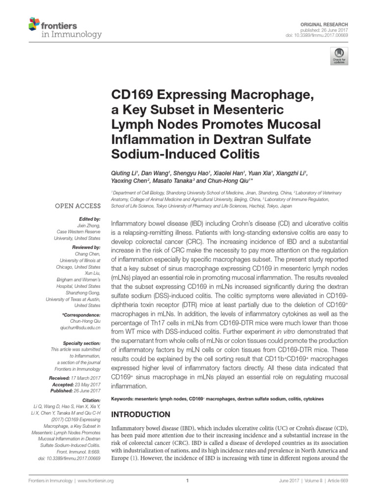 CD169 Macrophage Mesenteric LN DSScolitis - 2017 | PDF | Inflammatory ...