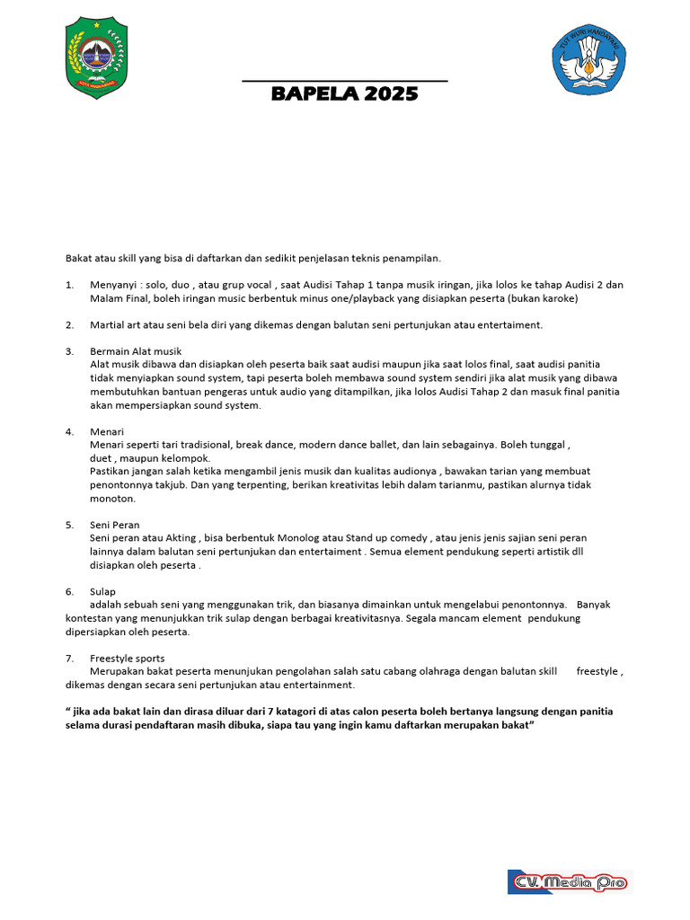 Petunjuk Kegiatan Bapela 2025 | PDF