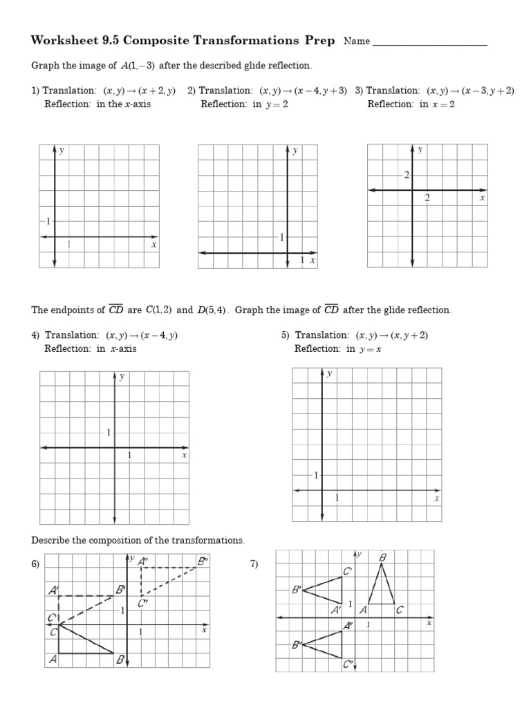Glide Reflections and Transformations Worksheet | PDF