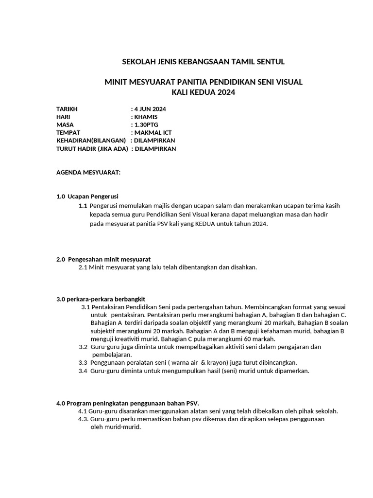 2-Minit Mesyuarat Psv Kali Kedua 2024 | PDF