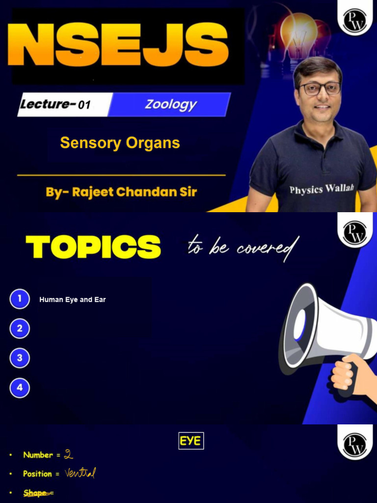Sensory Organs 01 _ Class Notes __ NSEJS Batch 2024 | PDF