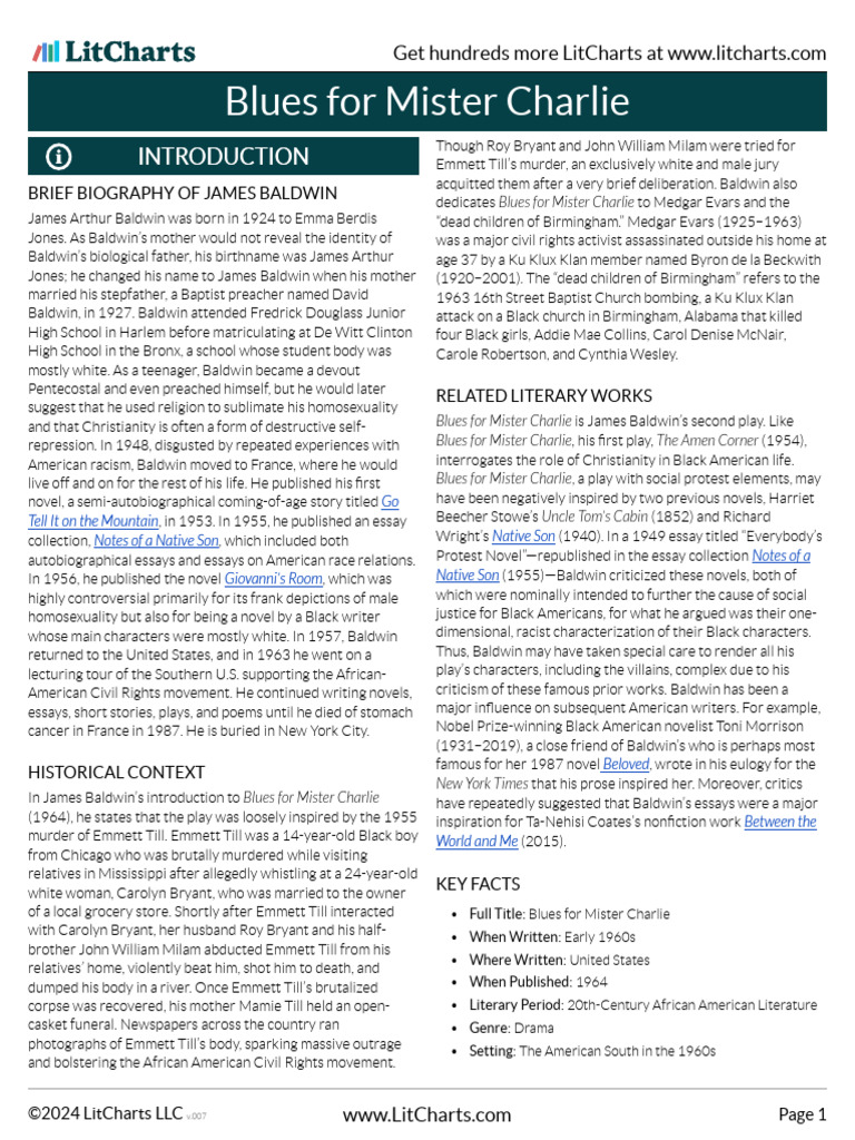 Blues For Mister Charlie LitChart | PDF