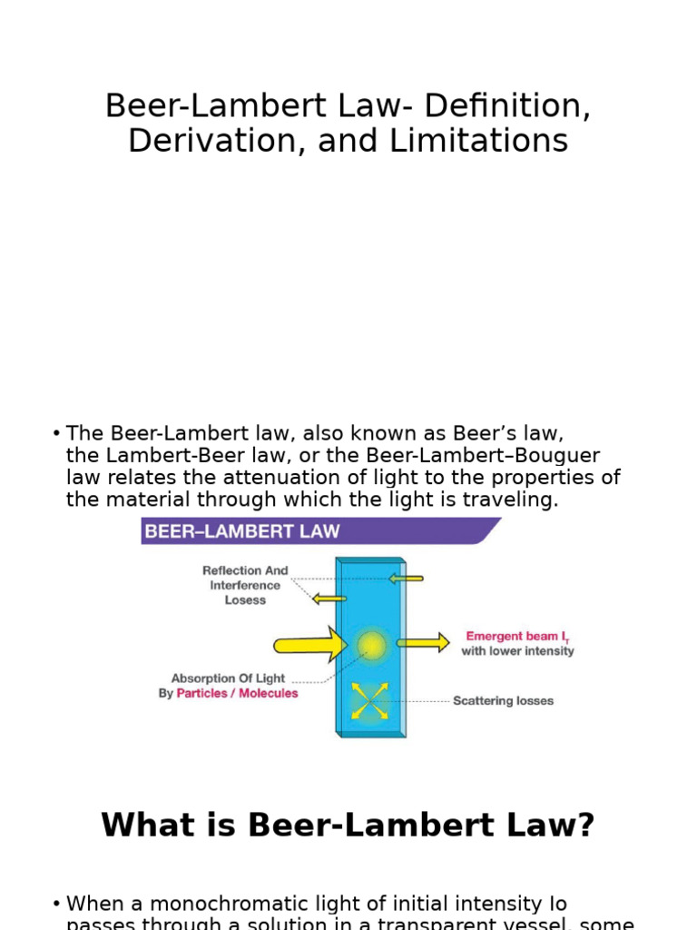 Beer-Lambert Law - Definition, Derivation, and Limitations | PDF ...