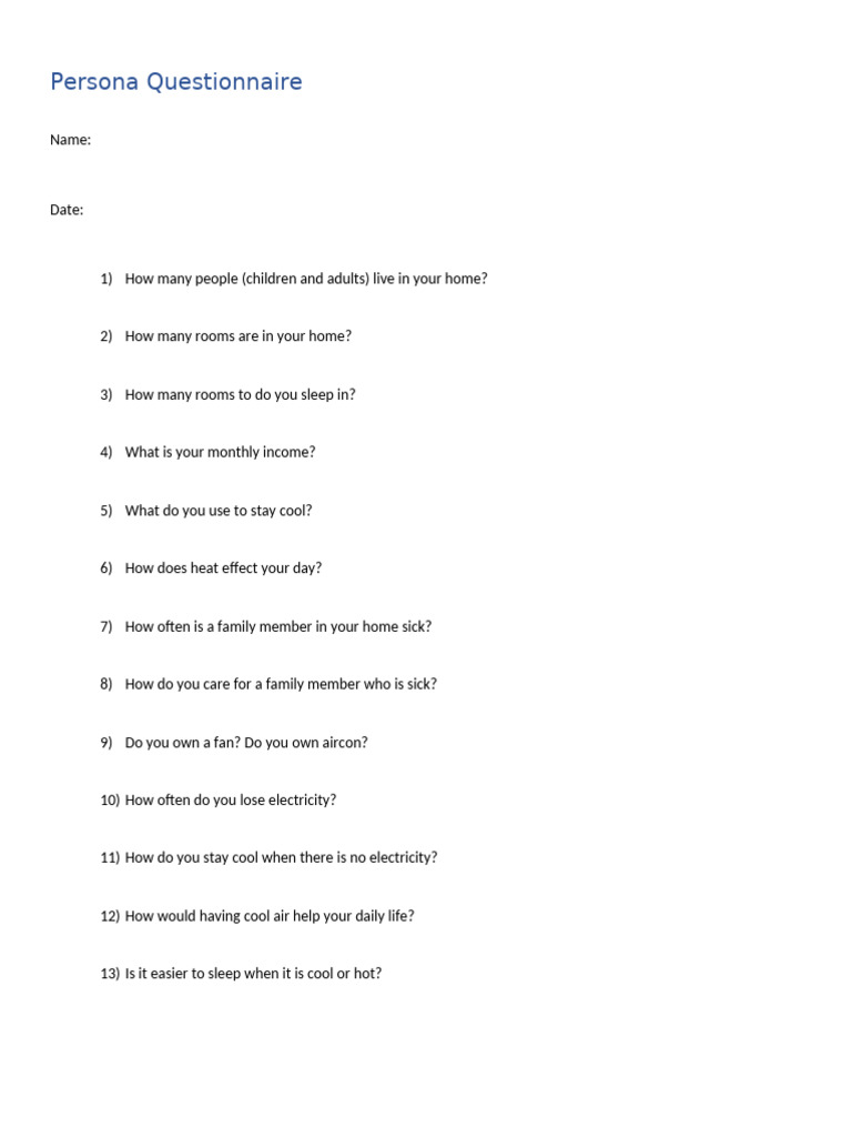 Persona Questionnaire Pro Studio (1) | PDF