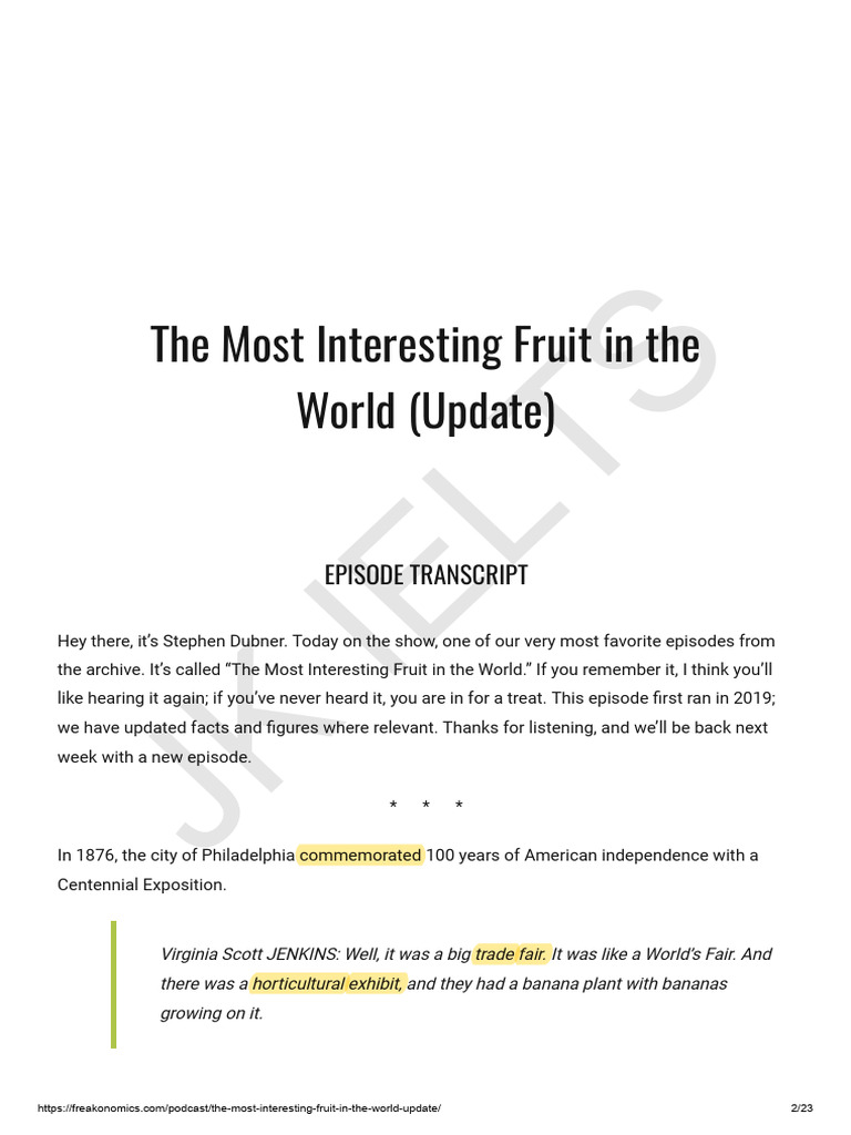 The Most Interesting Fruit in The World Update Freakonomics | PDF | Banana