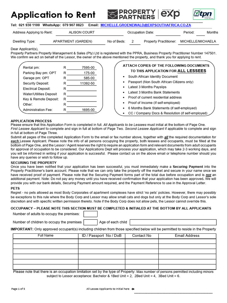 Application to Rent an Apartment | PDF | Identity Document | Lease