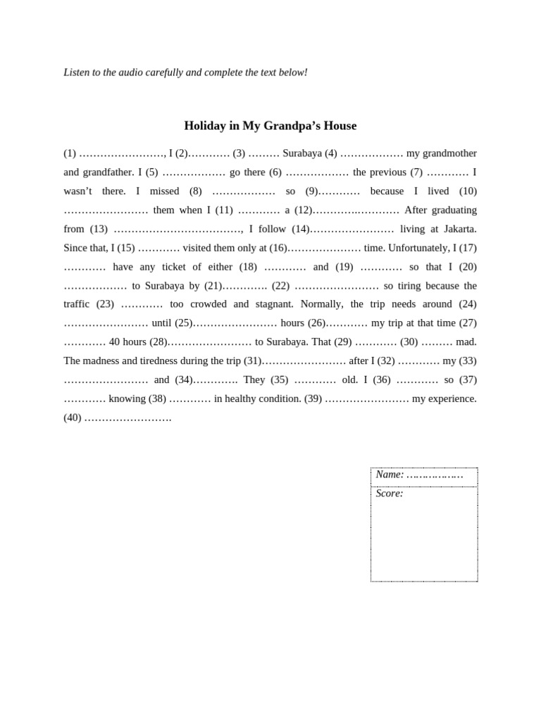 Latihan Listening - Holiday Grandpa's House | PDF