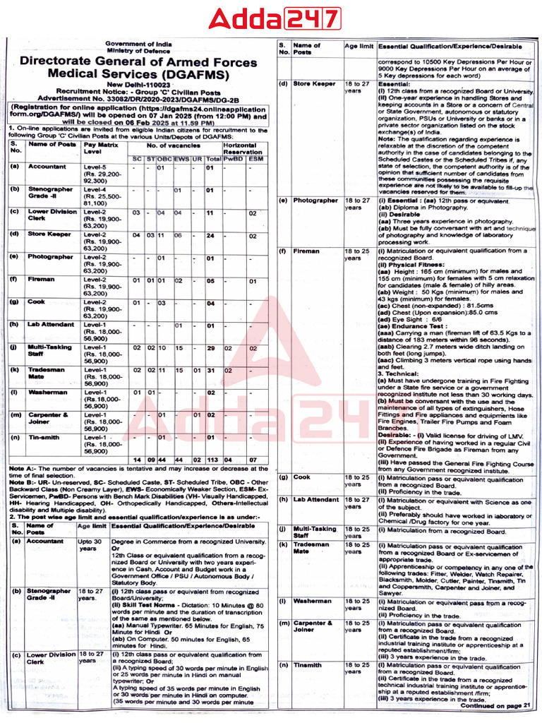 DGAFMS Group C Recruitment 2025 Notice Unlocked | PDF
