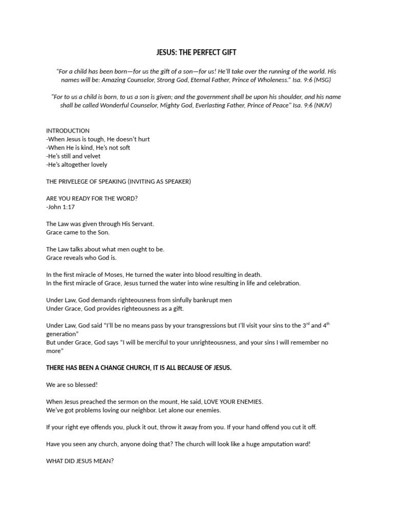 JESUS, The Perfect Gift | PDF | Jesus | Sin