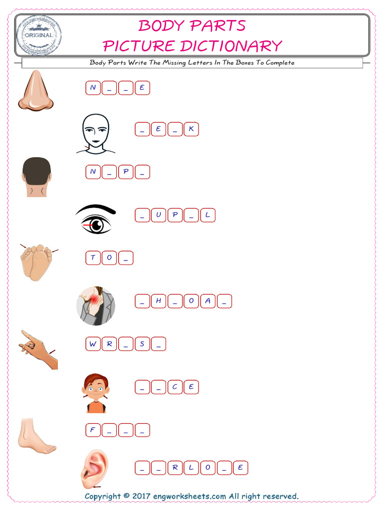 Body Parts Missing Letters Worksheet | PDF