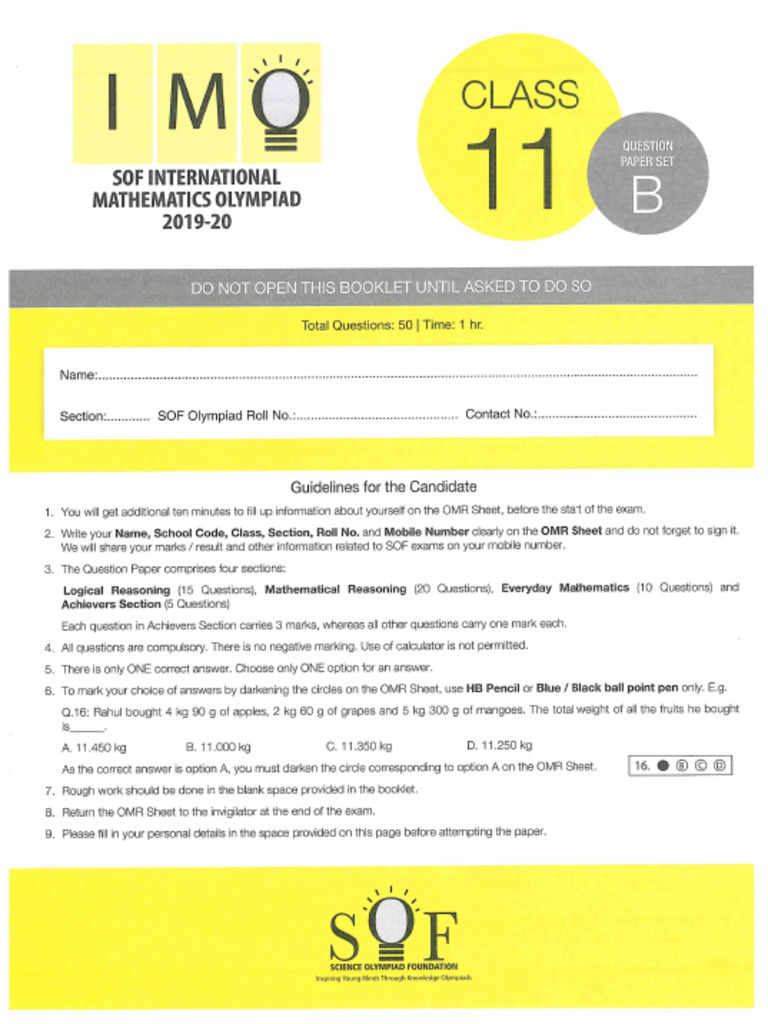 IMO - Class 11 - 2019-20 | PDF
