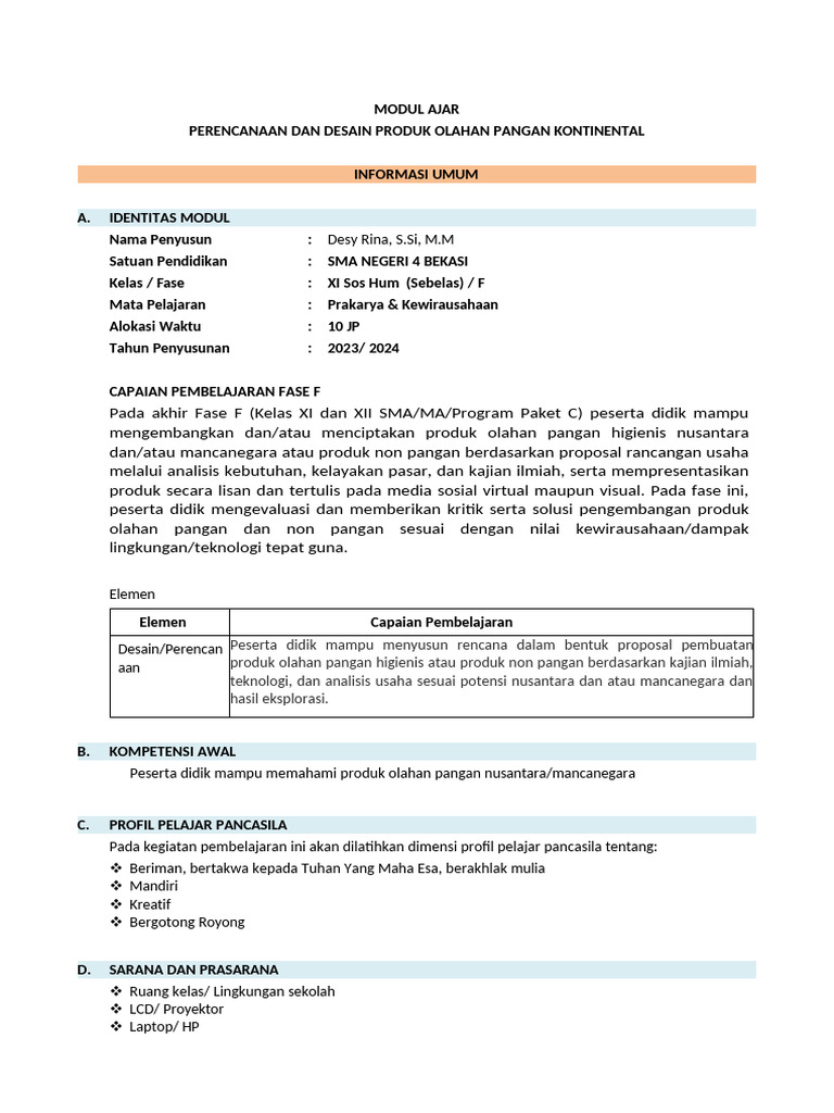 Modul Ajar Prakarya Dan Kewirausahaan Desy Rina | PDF