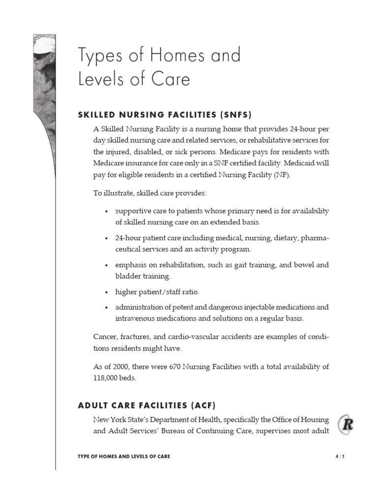 Types of Homes and Care Levels Explained | PDF | Medicare (United ...