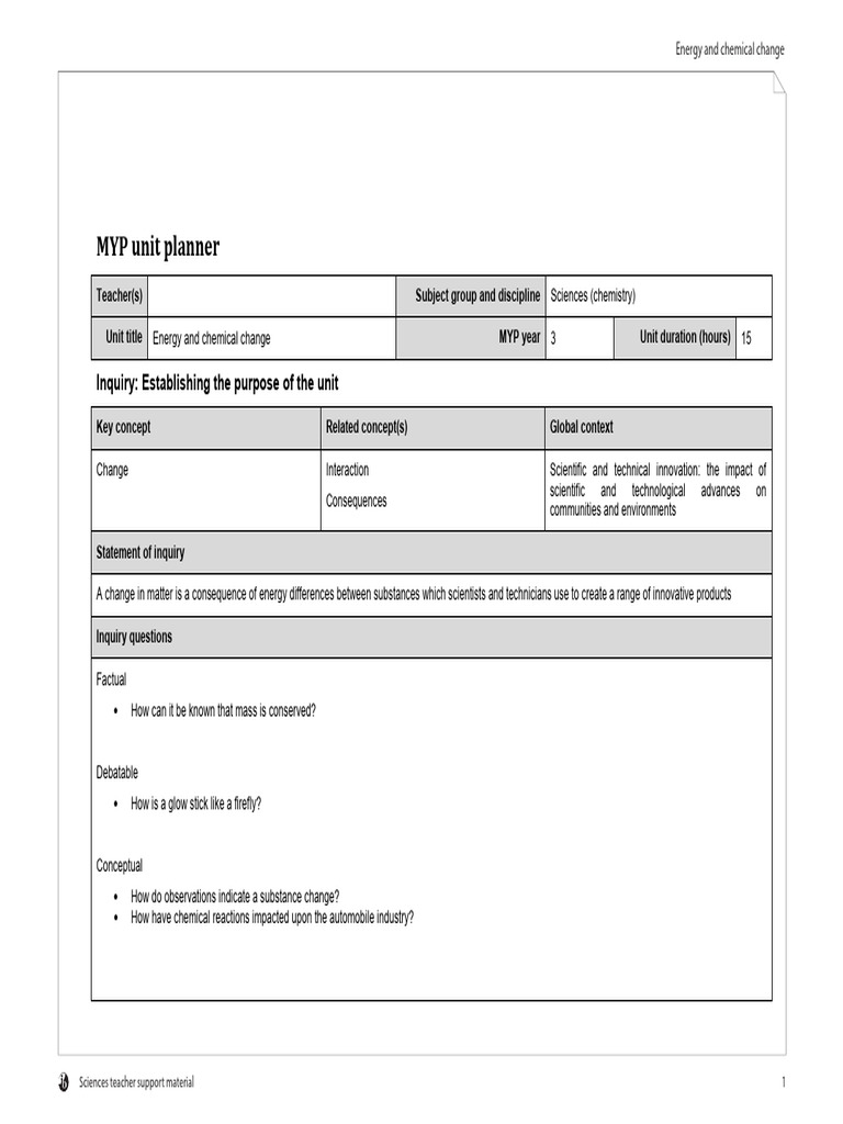 Energy and Chemical Change Unit Guide | PDF | Chemical Reactions ...