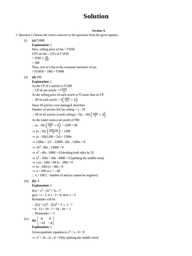 10th ICSE Maths Full Paper Date 16012025-SOLUTION | PDF | Sphere | Area
