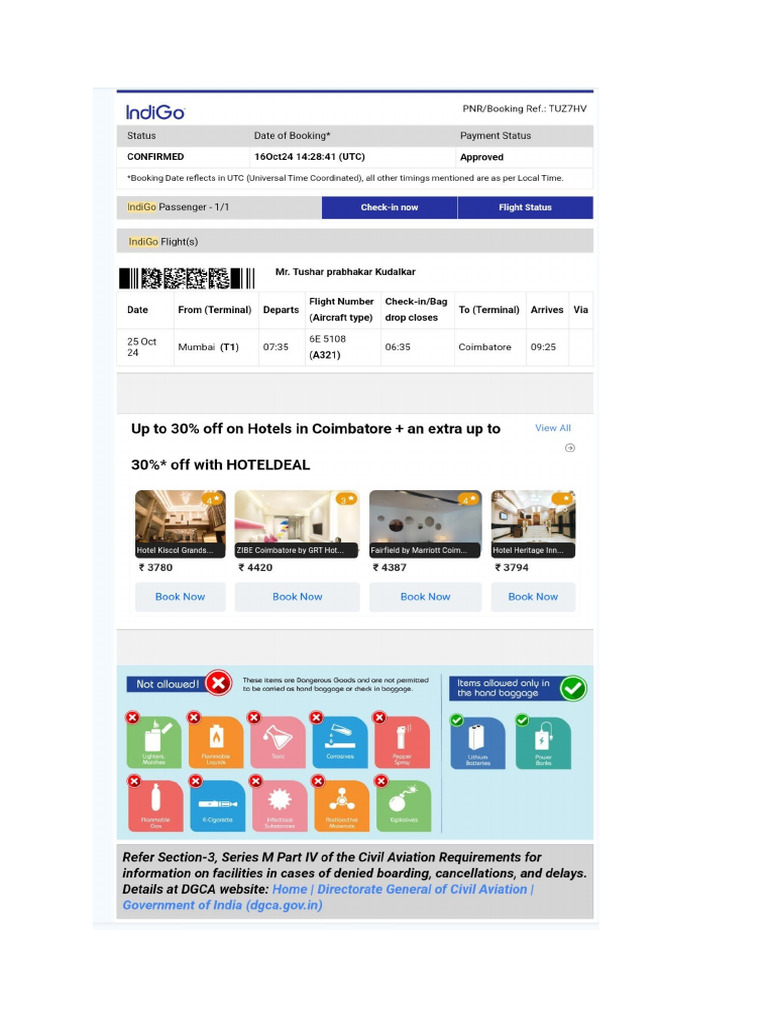 AirTicket TusharKudalkar MumbaiToCoimbatore | PDF